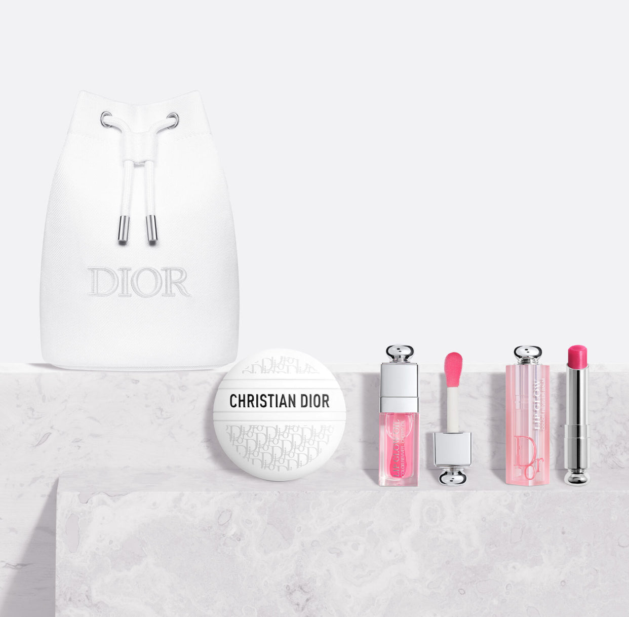 DIOR SUMMER TRAVEL TRIO WITH POUCH Le Baume, Dior Addict Lip Glow + Li ...